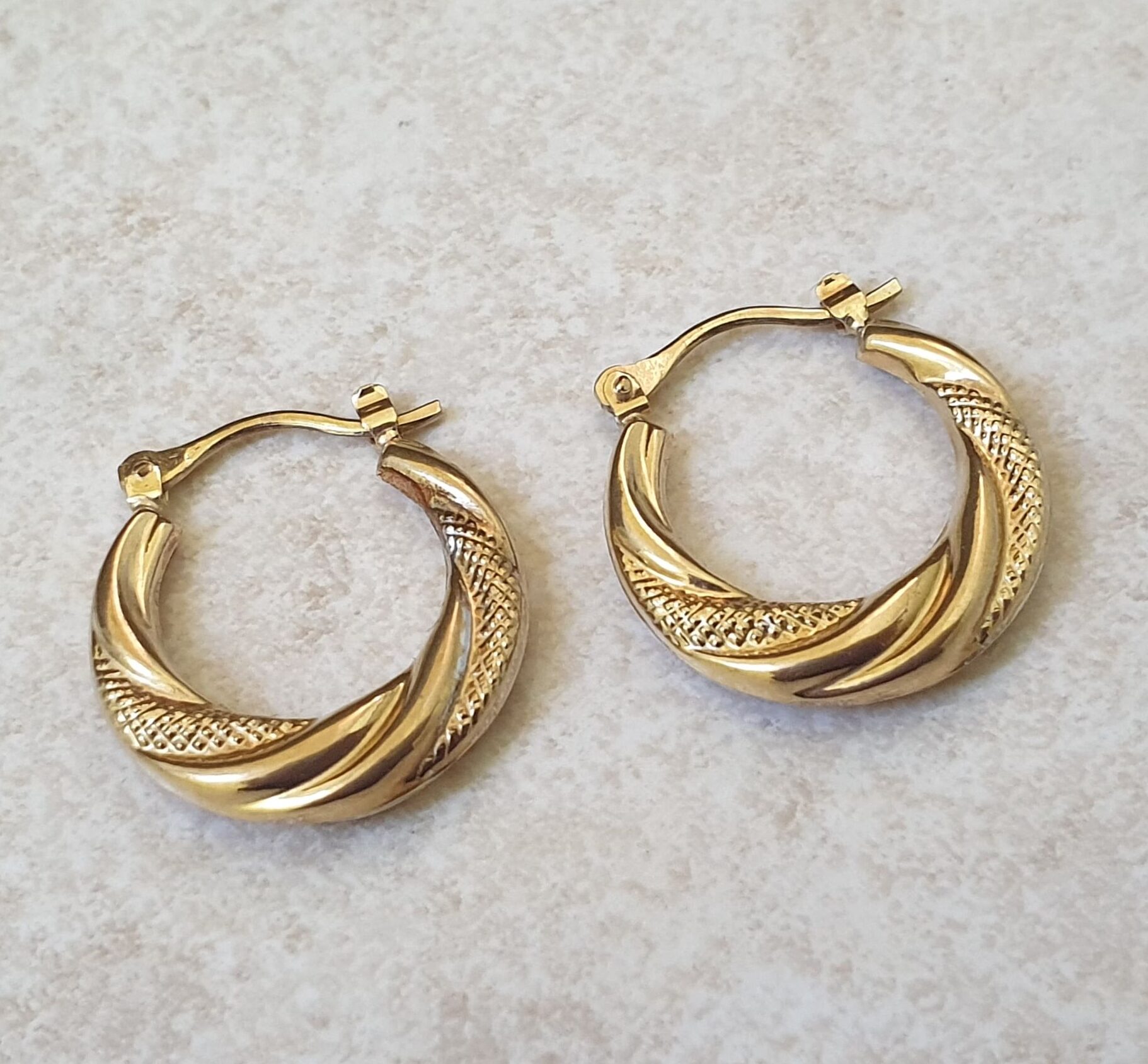 Patterned Hoop Creole Earrings in 9ct Gold - Gems Afire - Vintage ...
