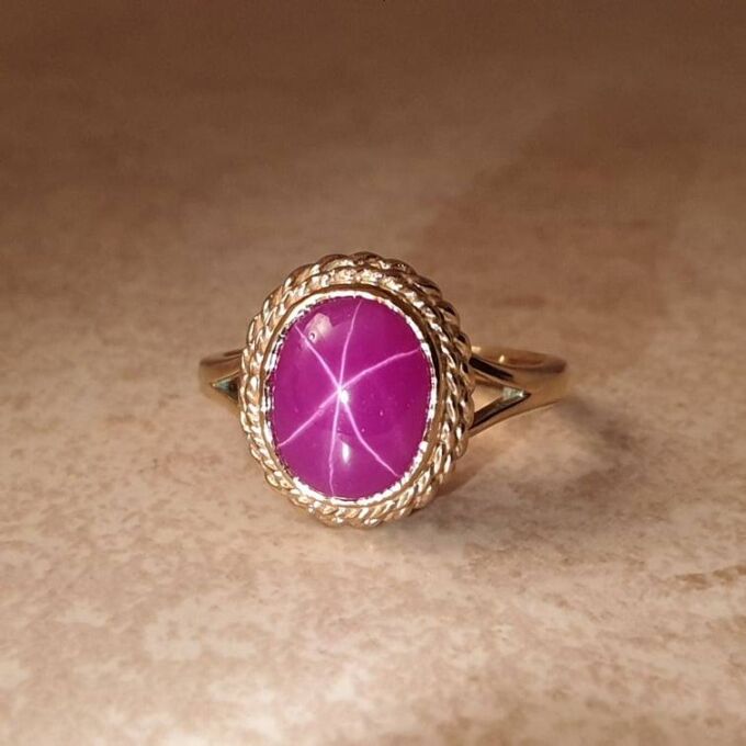 Synthetic Star Pink Ruby Ring in 9ct Gold. - Gems Afire - Preloved ...