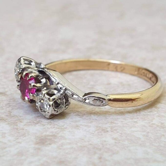 Ruby & Diamond Crossover Ring in 18ct Gold and Platinum. - Gems Afire ...