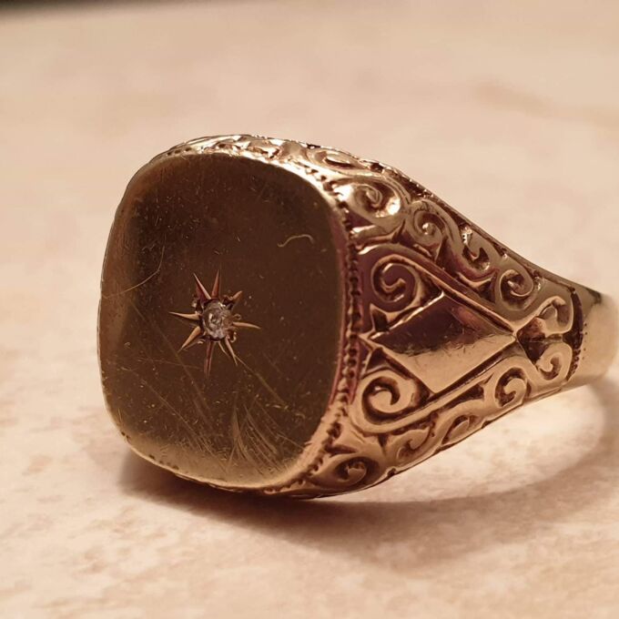 Big Ornate Signet Ring in 9ct Gold, a UK size V or a US 11. - Gems ...
