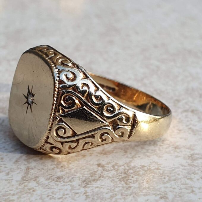 Big Ornate Signet Ring in 9ct Gold, a UK size V or a US 11. - Gems ...
