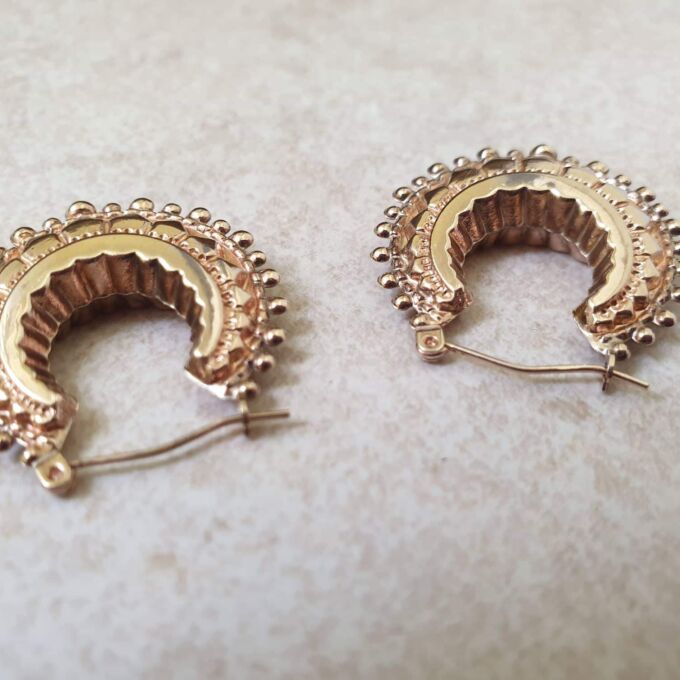 Fancy Ornate Creole Gypsy Earrings in 9ct Gold - Gems Afire - Vintage ...