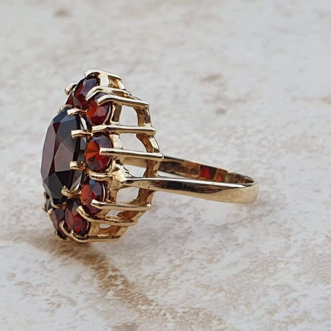 Big Garnet Cluster Ring in 9ct Gold, a UK L or a US 5 3/4 - Gems Afire ...