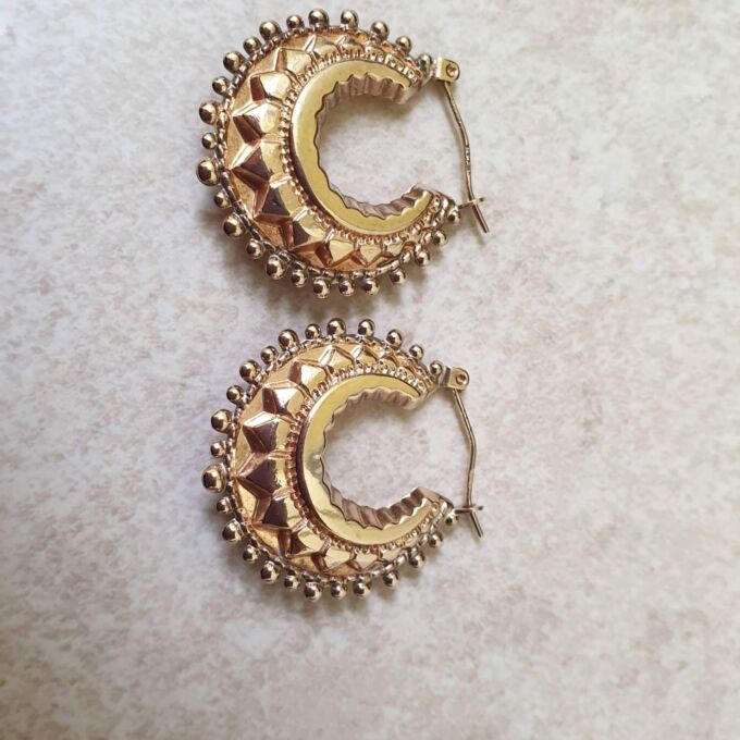 Fancy Ornate Creole Gypsy Earrings in 9ct Gold - Gems Afire - Vintage ...