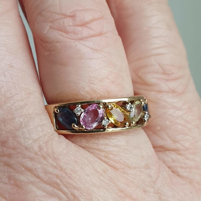 Multi Sapphire Ring in 9ct Gold, a UK M 1/2 or a US 6 3/4 - Gems Afire ...