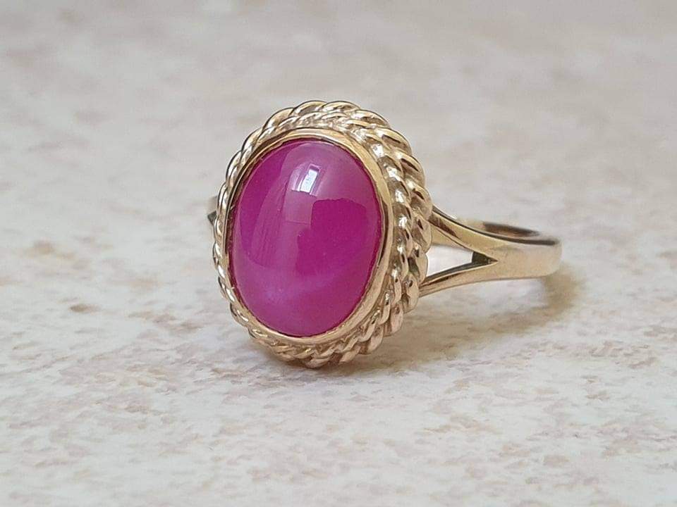 Synthetic Star Pink Ruby Ring in 9ct Gold. - Gems Afire - Preloved ...