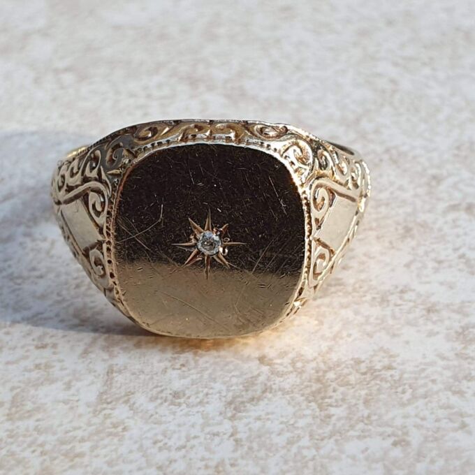 Big Ornate Signet Ring in 9ct Gold, a UK size V or a US 11. - Gems ...