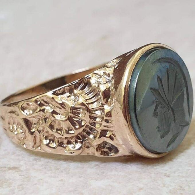 Hematite Intaglio Centurion Signet Ring in 9ct Gold. - Gems Afire ...