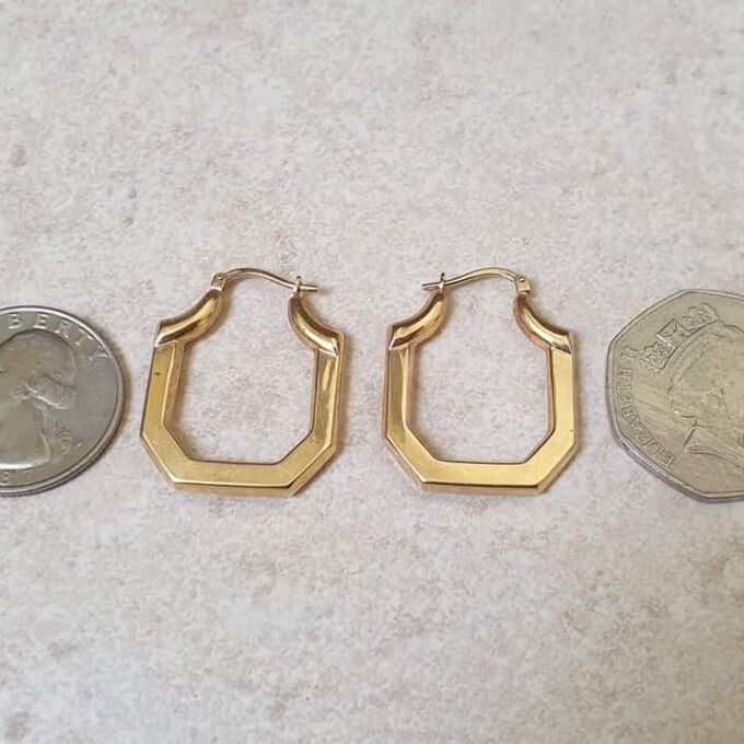 Geometric Design Hoops in 9ct Gold - Gems Afire - Vintage Jewellery UK