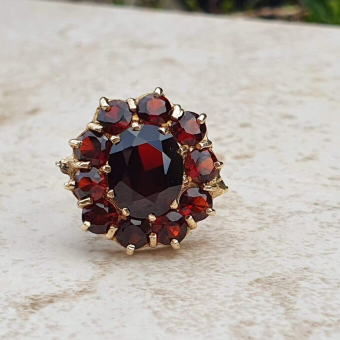 Big Garnet Cluster Ring in 9ct Gold, a UK L or a US 5 3/4 - Gems Afire ...