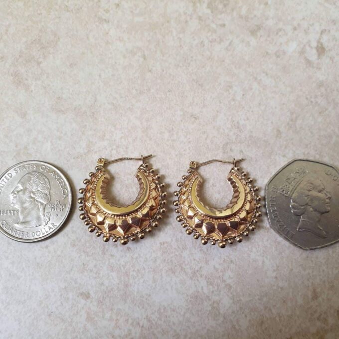 Fancy Ornate Creole Gypsy Earrings in 9ct Gold - Gems Afire - Vintage ...