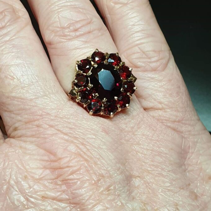 Big Garnet Cluster Ring in 9ct Gold, a UK L or a US 5 3/4 - Gems Afire ...