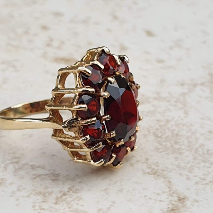 Big Garnet Cluster Ring in 9ct Gold, a UK L or a US 5 3/4 - Gems Afire ...