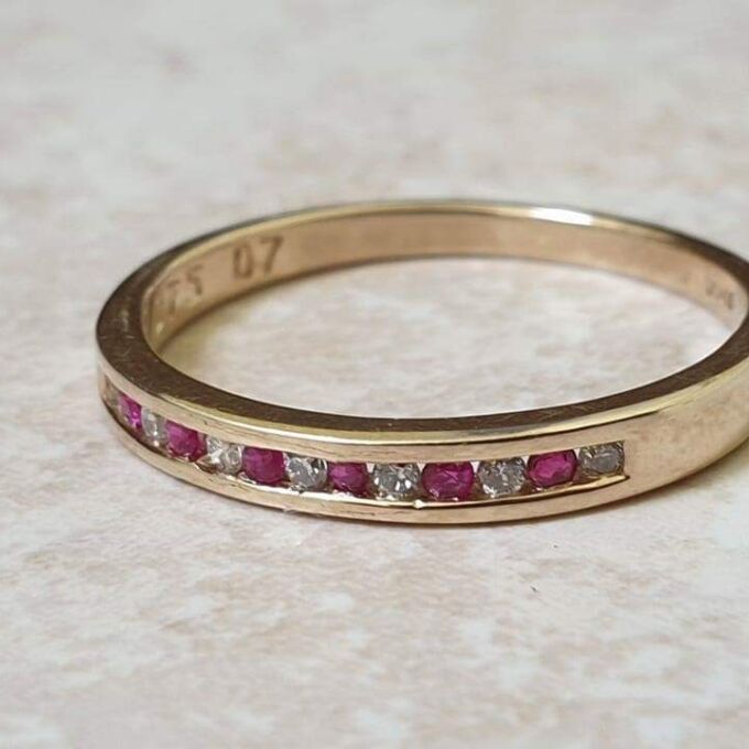 Channel Set Ruby and Diamond Narrow Band in 9ct Gold. - Gems Afire ...