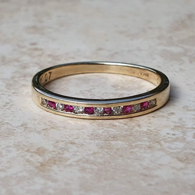 Channel Set Ruby and Diamond Narrow Band in 9ct Gold. - Gems Afire ...