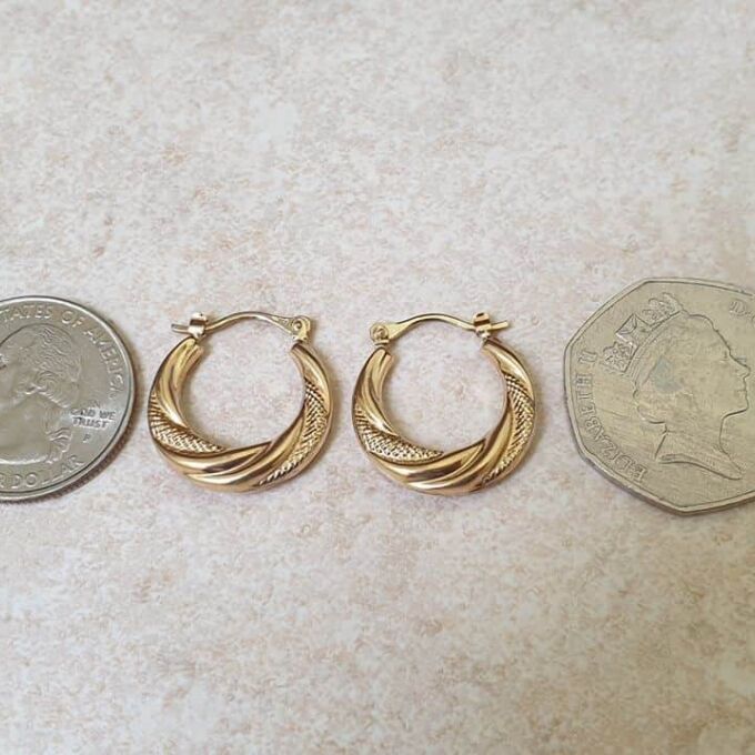 Patterned Hoop Creole Earrings in 9ct Gold - Gems Afire - Vintage ...