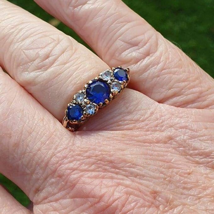 Synthetic Sapphire Gypsy Ring in 9ct Gold. - Gems Afire - Vintage ...