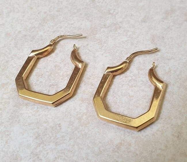Geometric Design Hoops in 9ct Gold - Gems Afire - Vintage Jewellery UK