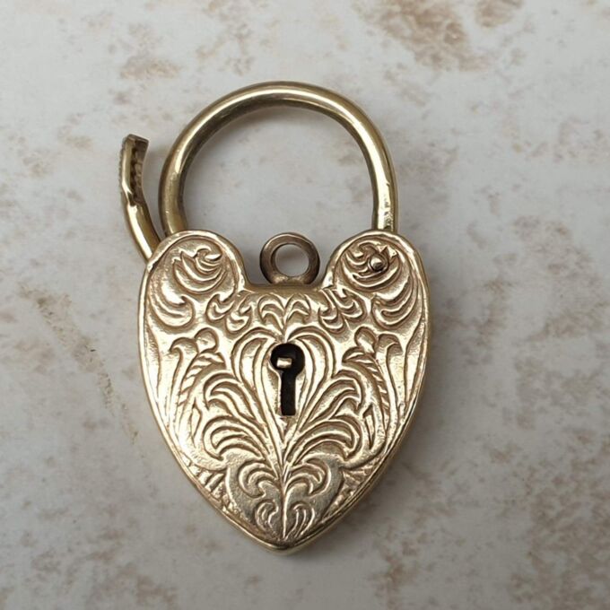 Ornate Engraved Heart Padlock in 9ct Gold - Gems Afire - Vintage ...