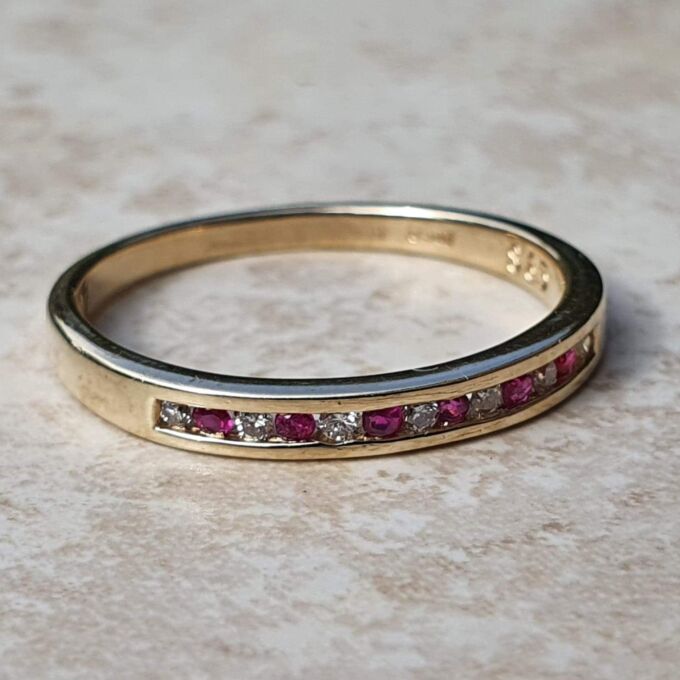 Channel Set Ruby and Diamond Narrow Band in 9ct Gold. - Gems Afire ...