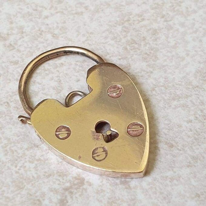 Reserved - Plain Padlock in 9ct Gold - Gems Afire - Vintage Jewellery UK