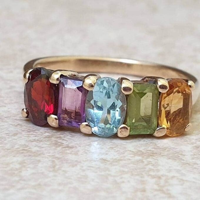 Reserved - Rainbow Multi Stone Ring in 9ct Gold, a UK M 1/2 or a US 6 1 ...