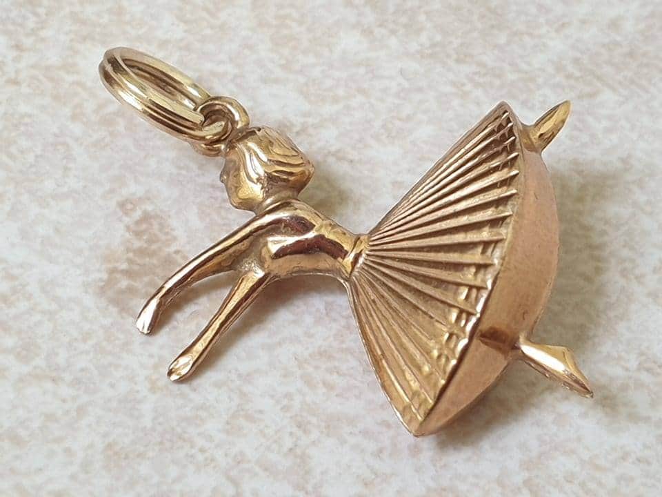 Ballerina Charm Pendant in 9ct Gold - Gems Afire - Vintage Jewellery UK