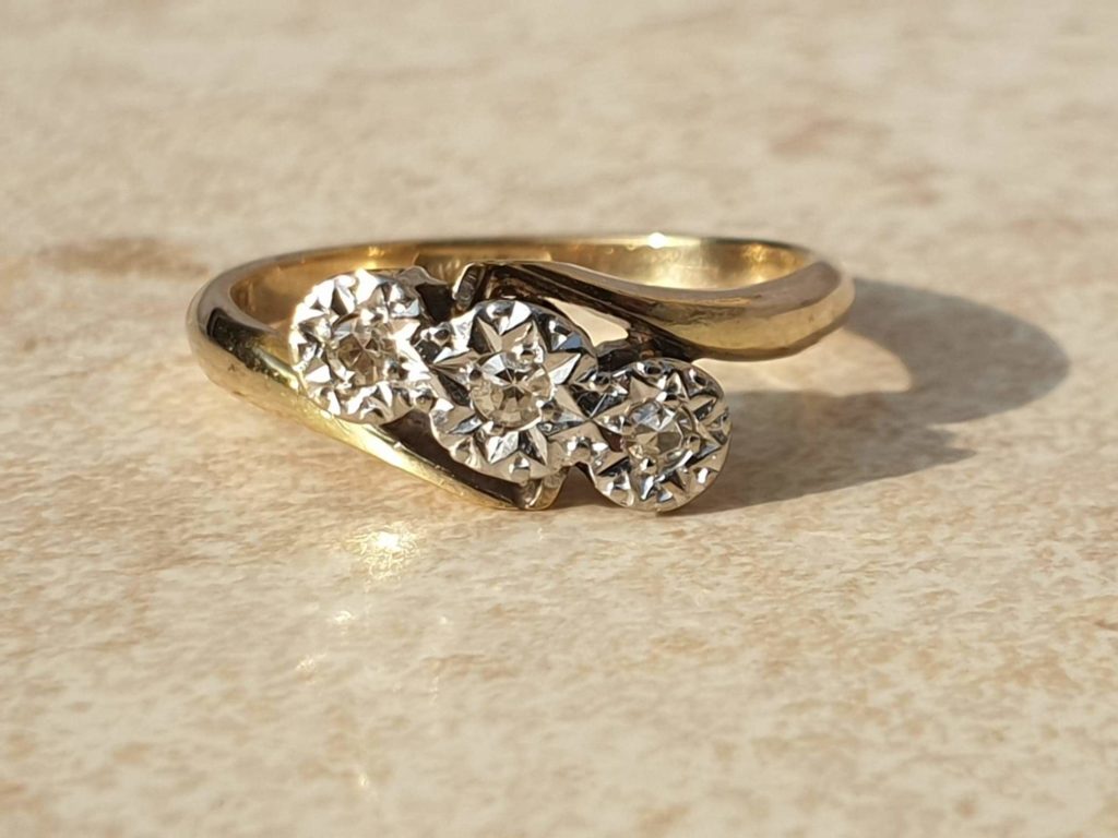 Diamond Trilogy Ring in Platinum and 9ct Gold, a UK L 1/2 or a US 6 1/4 ...