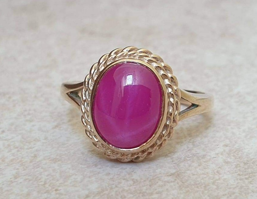 Synthetic Star Pink Ruby Ring in 9ct Gold. - Gems Afire - Vintage ...