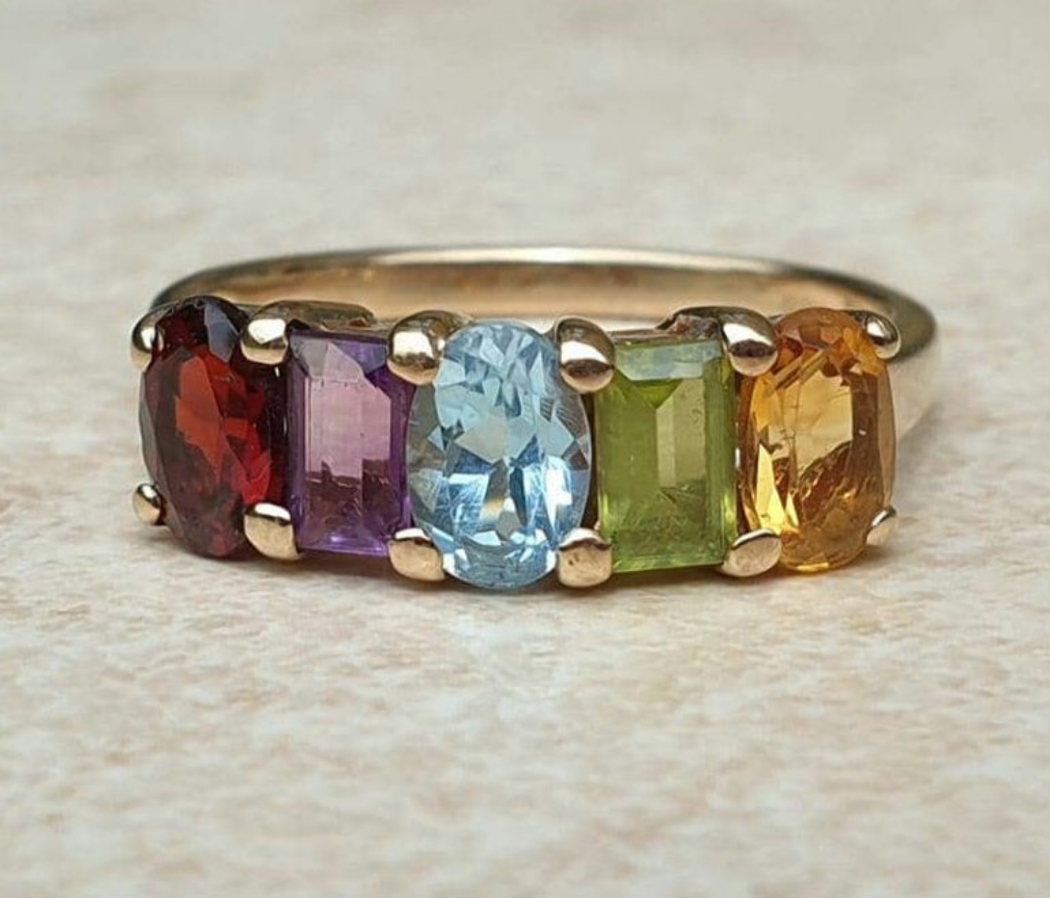 Reserved - Rainbow Multi Stone Ring in 9ct Gold, a UK M 1/2 or a US 6 1 ...