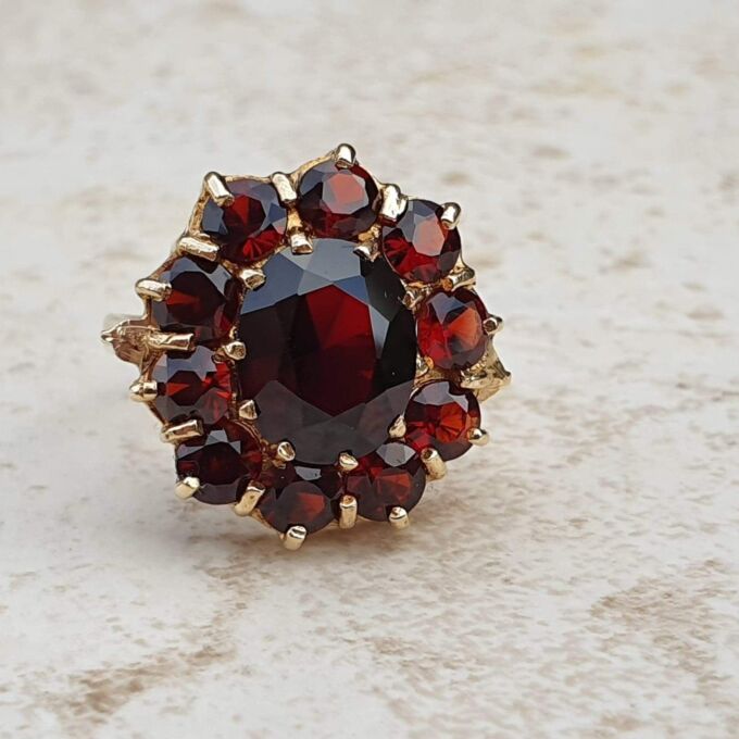 Big Garnet Cluster Ring in 9ct Gold, a UK L or a US 5 3/4 - Gems Afire ...