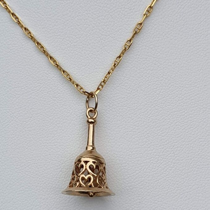 Ornate Heart Patterned Ringing Bell Pendant in 9ct Gold. - Gems Afire ...