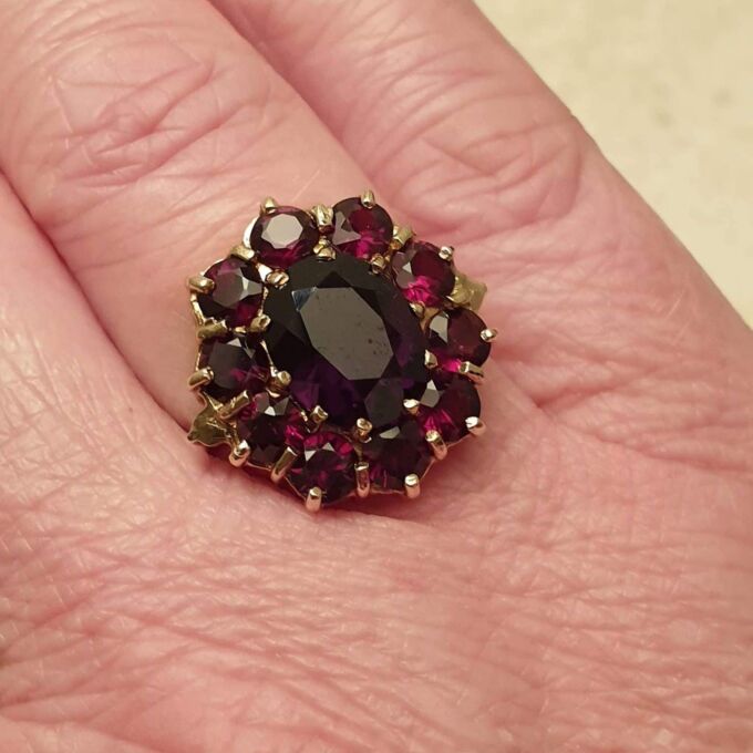 Big Garnet Cluster Ring in 9ct Gold, a UK L or a US 5 3/4 - Gems Afire ...
