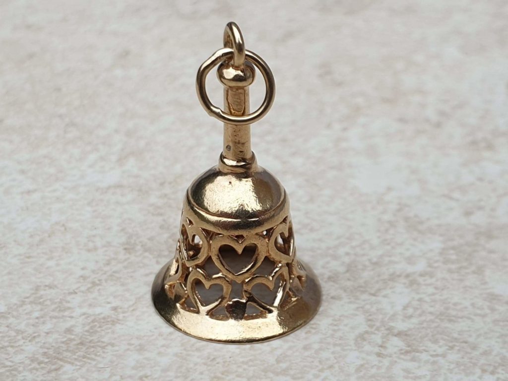 Ornate Heart Patterned Ringing Bell Pendant in 9ct Gold. - Gems Afire ...