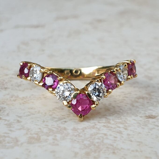 Ruby and Diamond Chevron Ring in 18ct Gold, a UK M 1/2 or a US 6 3/4 ...