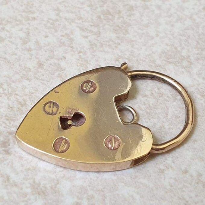 Reserved - Plain Padlock in 9ct Gold - Gems Afire - Vintage Jewellery UK