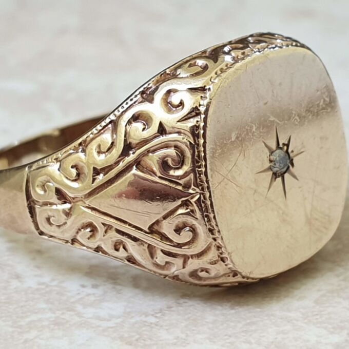 Big Ornate Signet Ring in 9ct Gold, a UK size V or a US 11. - Gems ...
