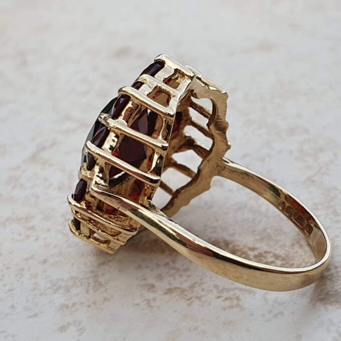 Big Garnet Cluster Ring in 9ct Gold, a UK L or a US 5 3/4 - Gems Afire ...