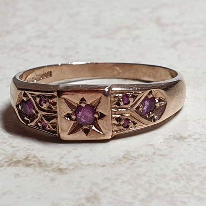 Star Set Ruby Ring in 9ct Rose Gold, a UK O 1/2 or a US 7 3/4 - Gems ...