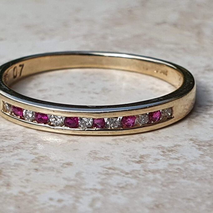 Channel Set Ruby and Diamond Narrow Band in 9ct Gold. - Gems Afire ...
