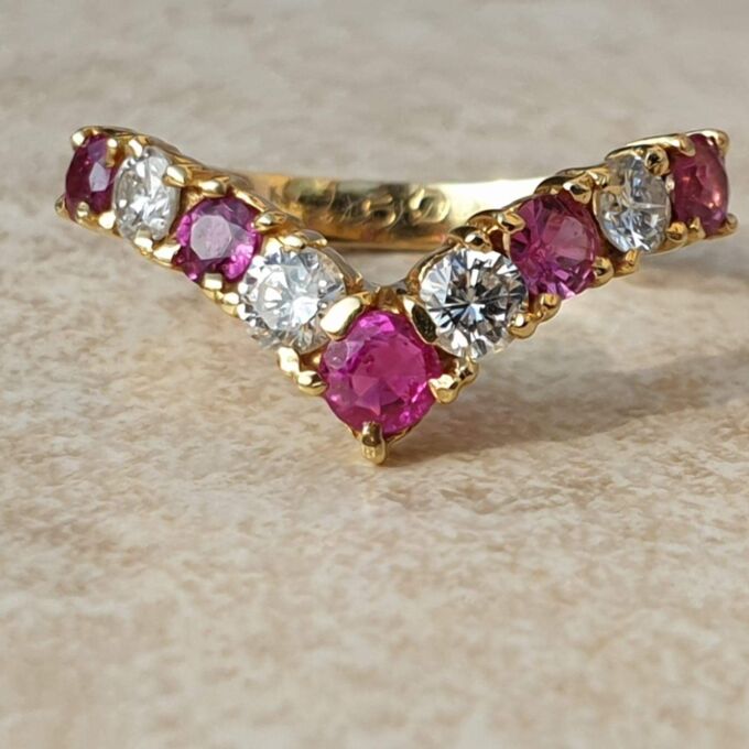 Ruby and Diamond Chevron Ring in 18ct Gold, a UK M 1/2 or a US 6 3/4 ...