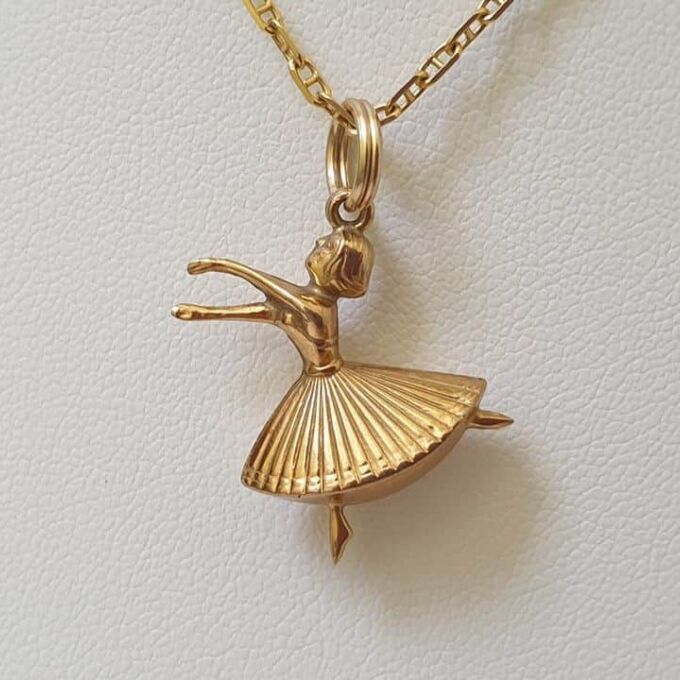 Ballerina Charm Pendant in 9ct Gold - Gems Afire - Vintage Jewellery UK