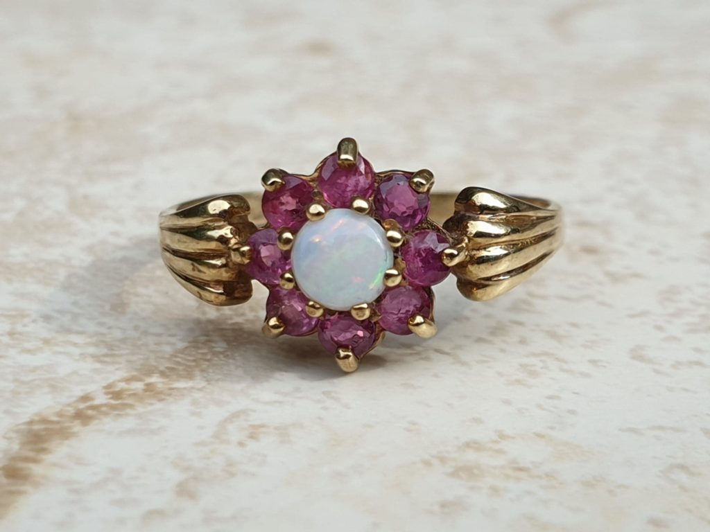 Opal and Ruby Cluster Ring in 9ct Gold, a UK N or a US 6 3/4 - Gems ...