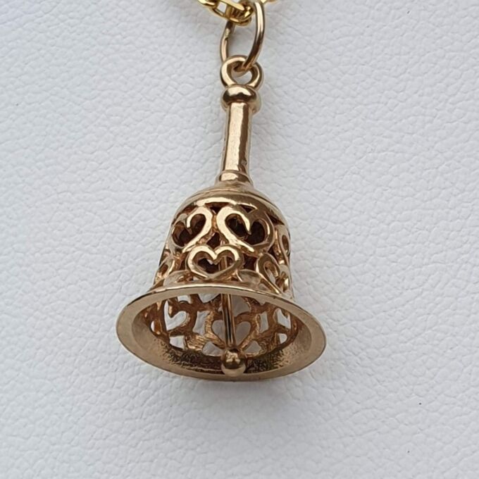 Ornate Heart Patterned Ringing Bell Pendant in 9ct Gold. - Gems Afire ...