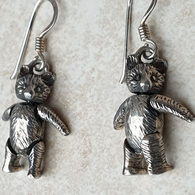Sterling Silver Teddy Bear Earrings - Gems Afire - Vintage Jewellery UK