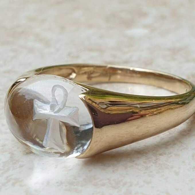 Rock Crystal Ankh Ring in 9ct Gold, a UK Q 1/2 or a US 8 3/4 - Gems ...