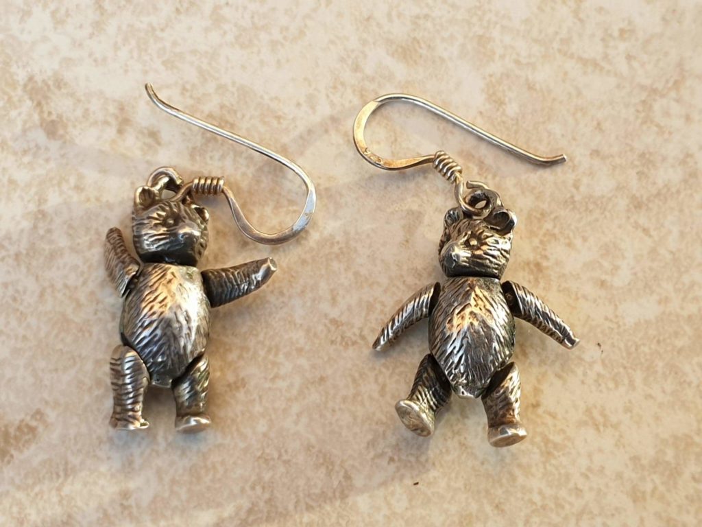 Sterling Silver Teddy Bear Earrings - Gems Afire - Vintage Jewellery UK