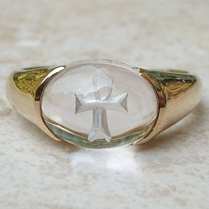 Rock Crystal Ankh Ring in 9ct Gold, a UK Q 1/2 or a US 8 3/4 - Gems ...