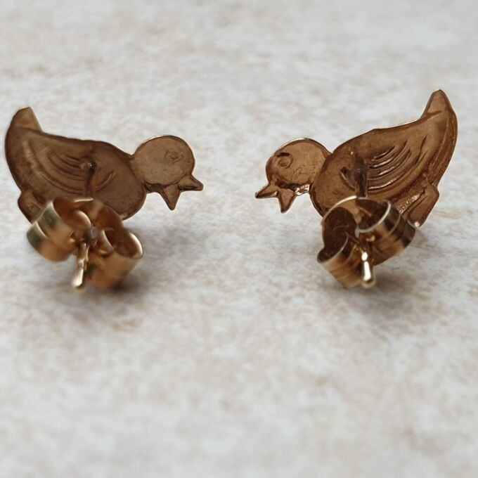 Fun Duck Earrings in 9ct Gold. - Gems Afire - Vintage Jewellery UK