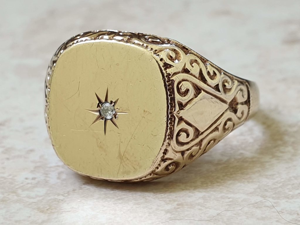 Big Ornate Signet Ring in 9ct Gold, a UK size V or a US 11. - Gems ...